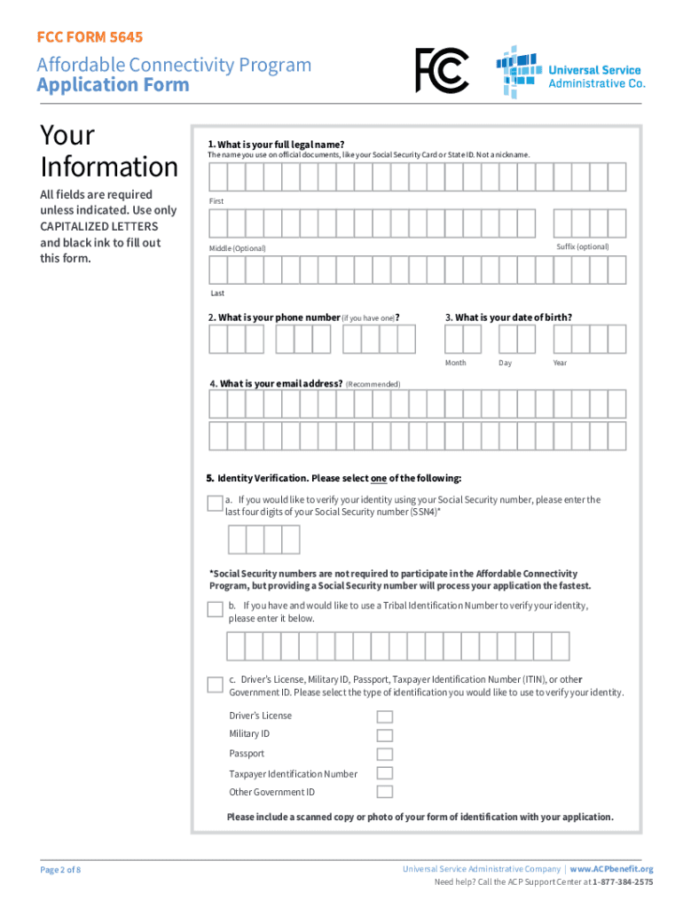 Fillable Online Affordable Connectivity Program Application (FCC Form 56 45) InstrucAffordable ...
