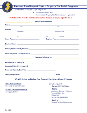 Fillable Online Payment Plan Request Form- Property Tax Relief. Payment Plan Fax Email Print ...