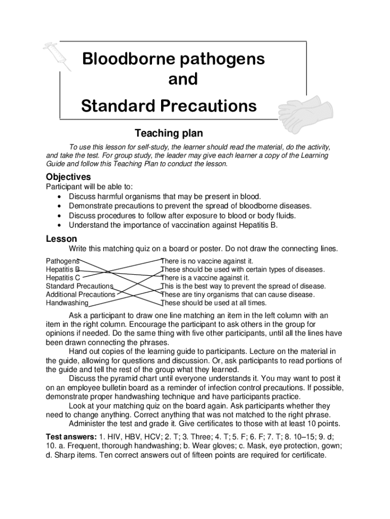 Fillable Online Blood Borne Pathogens and Standard PrecautionsALFA Fax ...