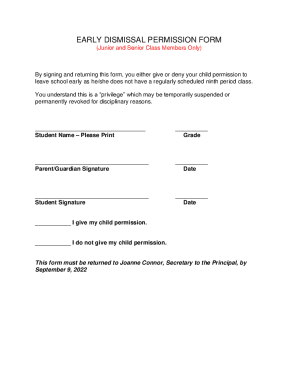 Fillable Online School Early Dismissal Form - Fill and Sign Printable ...