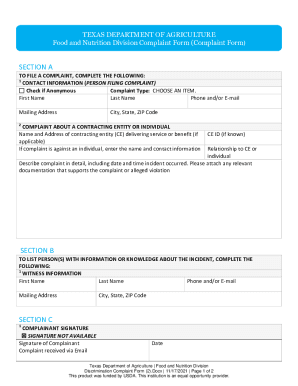 Fillable Online Complaint Form - Texas Department of Licensing and ...