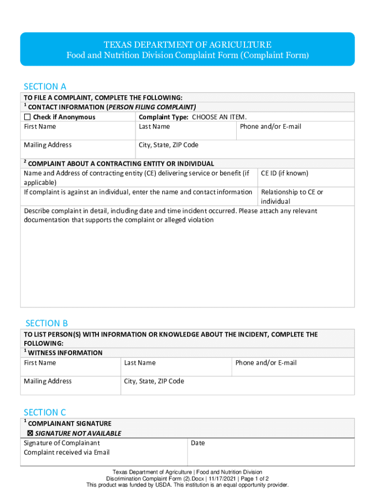 Fillable Online Complaint Form - Texas Department of Licensing and ...