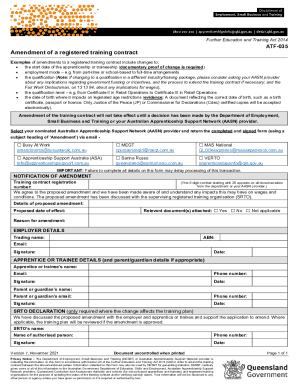 Fillable Online ATF-035 Amendment of a registered training contract ...