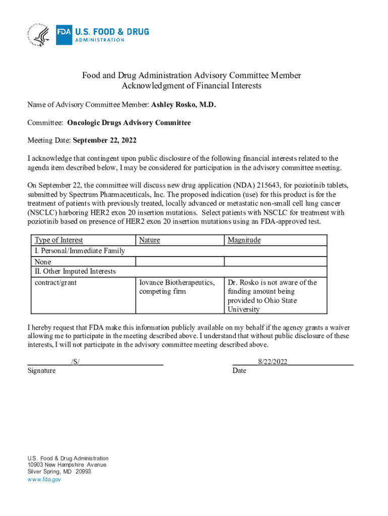 Fillable Online Food and Drug Administration Advisory Committee Member ...