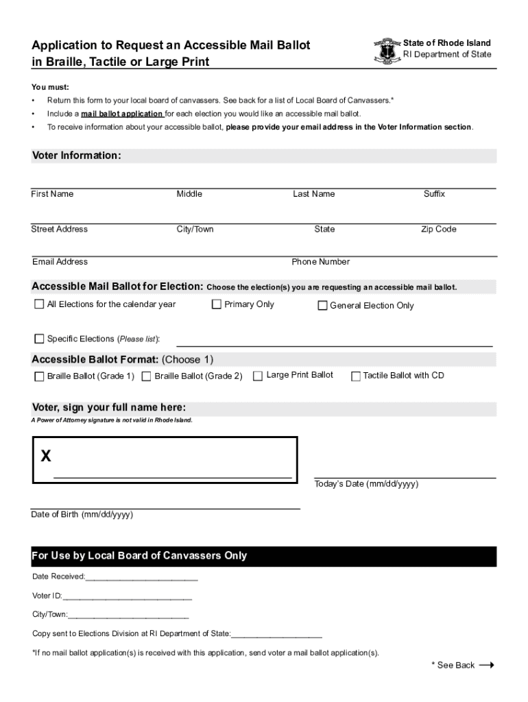 Fillable Online Application to Request an Accessible Mail Ballot in Braille, Tactile or ... Fax ...