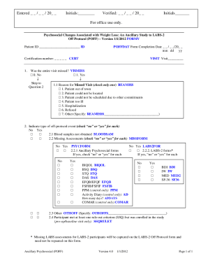 Fillable Online Entered: / /20 Initials: Verified: / /20 Initials: For ...
