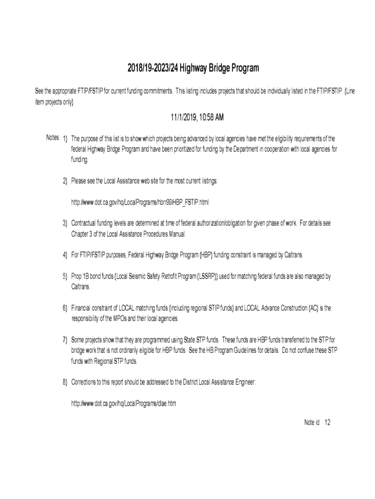 Fillable Online dot ca Highway Bridge ProgramCaltrans - California Department of Transportation ...