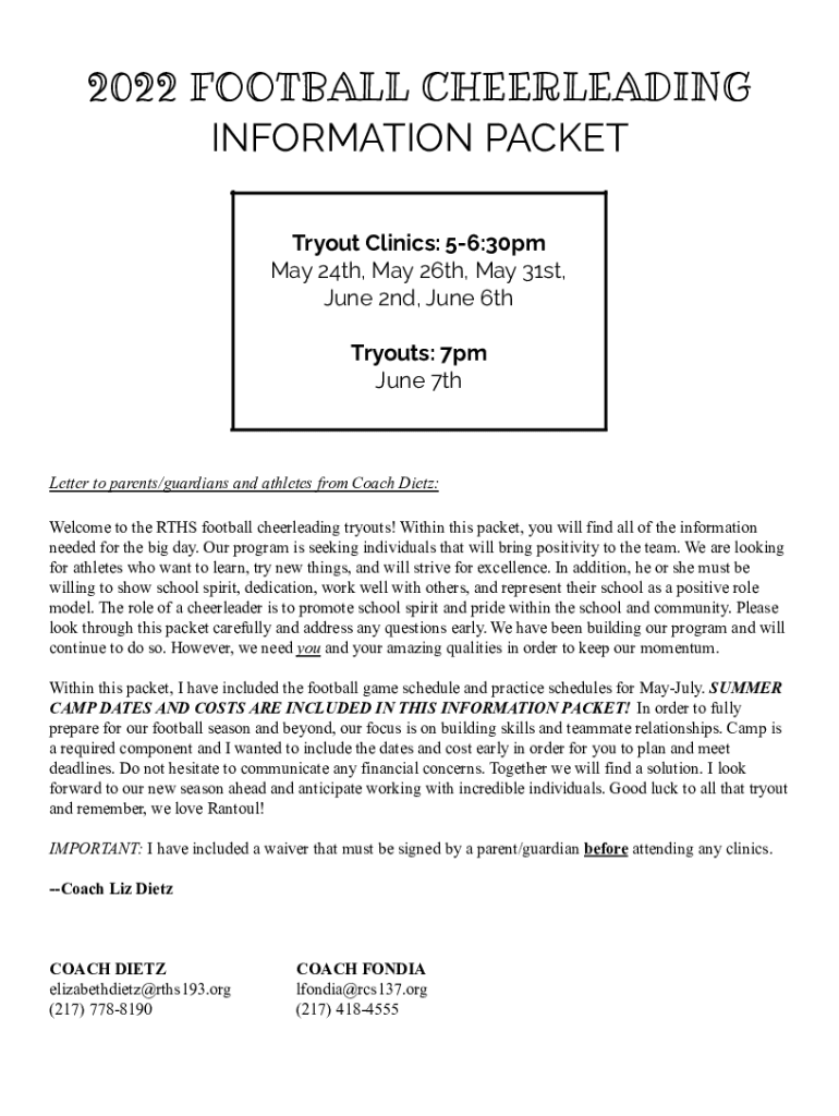Fillable Online Cheer Tryout Packet.pdf - Cheerleader Information Form ...