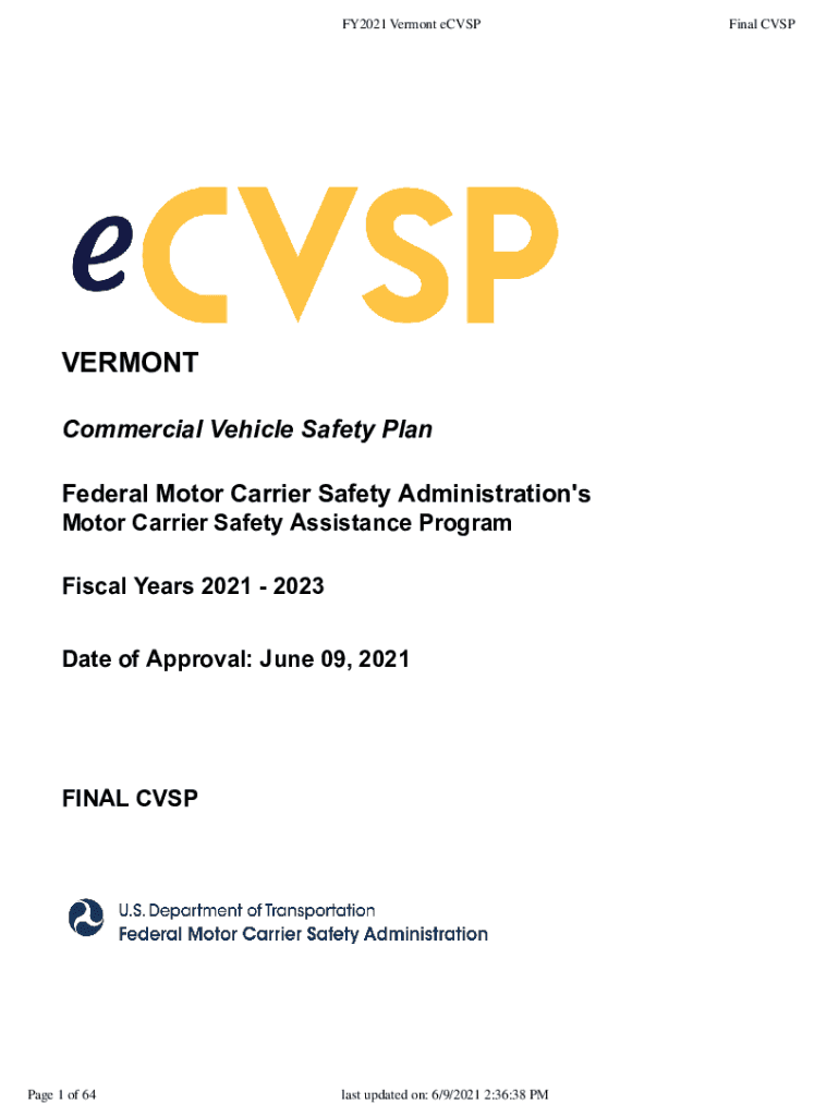 Fillable Online www7.fmcsa.dot.govfastactvermont-fy-2018-mcsapVermont ...