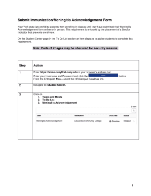 Fillable Online Submit Immunization/Meningitis Acknowledgement Form Fax ...