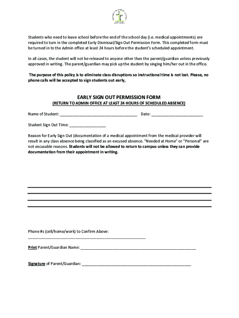 Fillable Online Permission Letter to Leave School Early Sample and ...