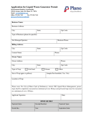 Fillable Online Application for Liquid Waste Generator Permit (PDF) Fax ...