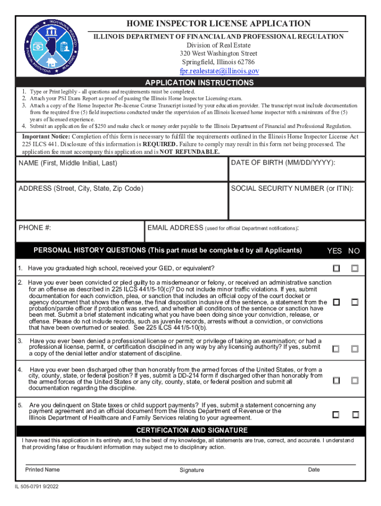 Fillable Online HOME INSPECTOR LICENSE APPLICATION Fax Email Print ...