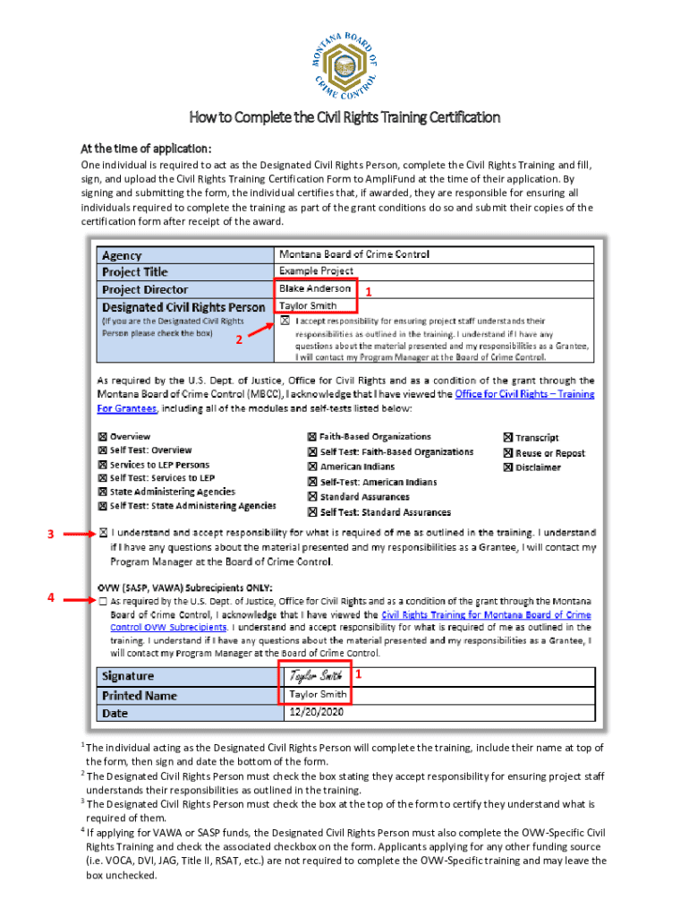 Fillable Online mbcc mt Example Civil Rights Training Certification ...