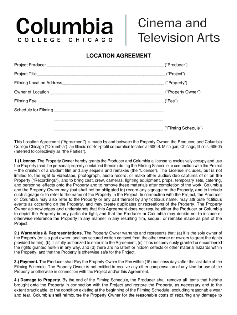 Fillable Online imamp colum Film Location Agreement Form - Sign ...