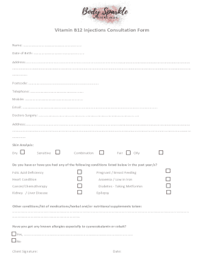 Fillable Online theskinrehab.comformsvitamin-b12-injectionVitamin B12 ...