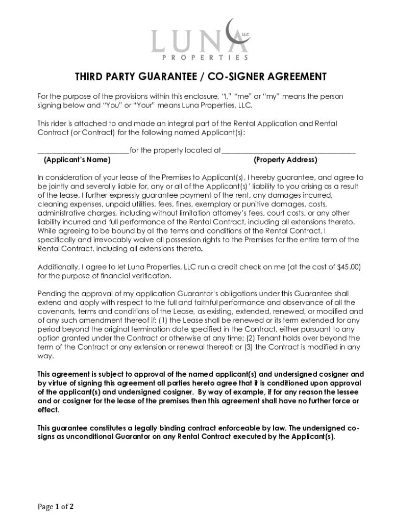 Fillable Online Sample Contract: Co-Signer Agreement ContractThird ...