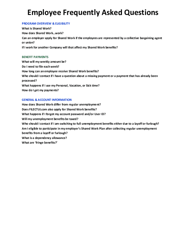 Fillable Online dol.ny.govshared-workShared Work Frequently Asked QuestionsDepartment of Labor ...