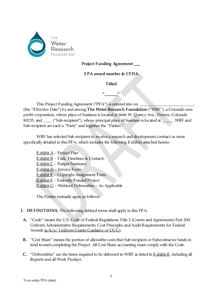 Fillable Online Sample Project Funding Agreement for EPA award Fax ...