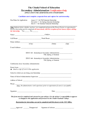 Fillable Online Graduate Programs and Certificates - The Citadel Fax ...