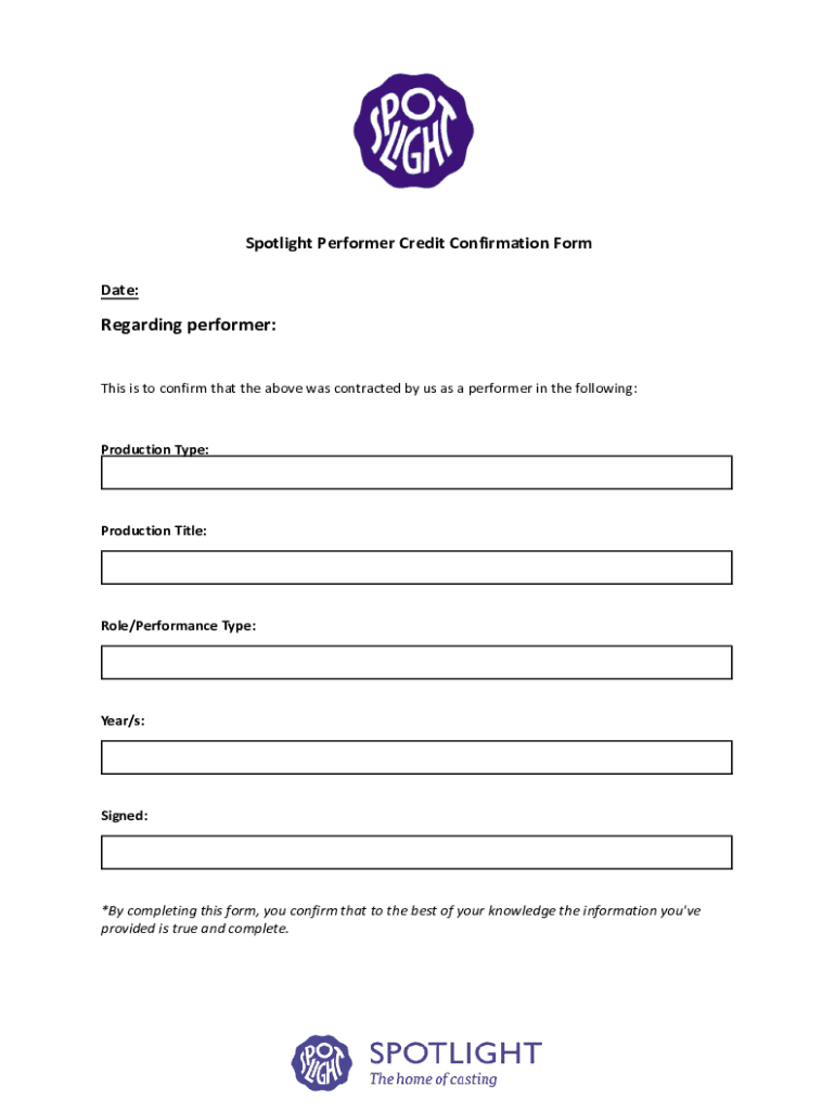 Fillable Online spotlight-cmsmedia.s3-eu-west-1.amazonaws.comConfirmation of Credits Form ...