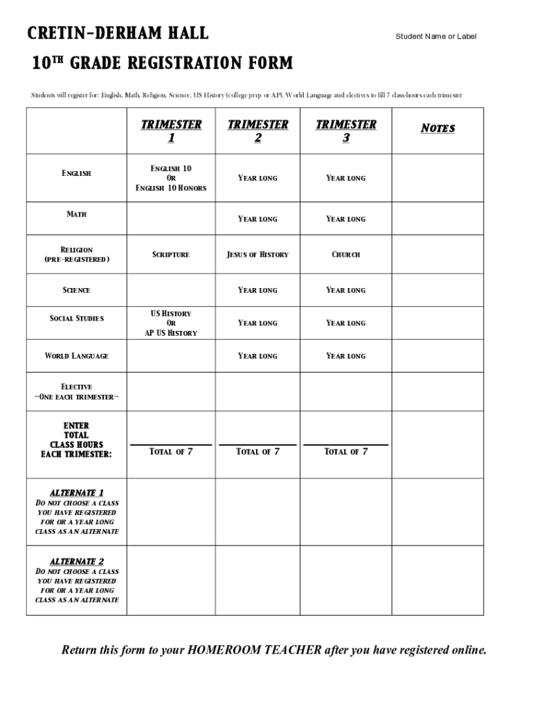 Fillable Online 10th grade registration form.docx Fax Email Print ...