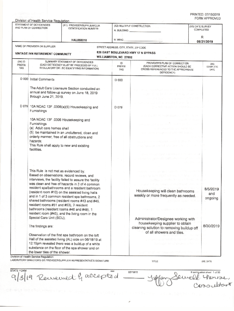 Fillable Online NC DHSR: Adult Care Licensure SectionNorth Carolina ...