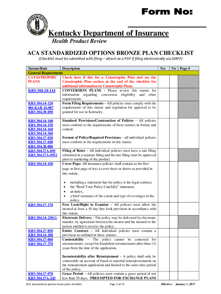 Fillable Online Health Product Review ACA STANDARDIZED OPTIONS BRONZE ...