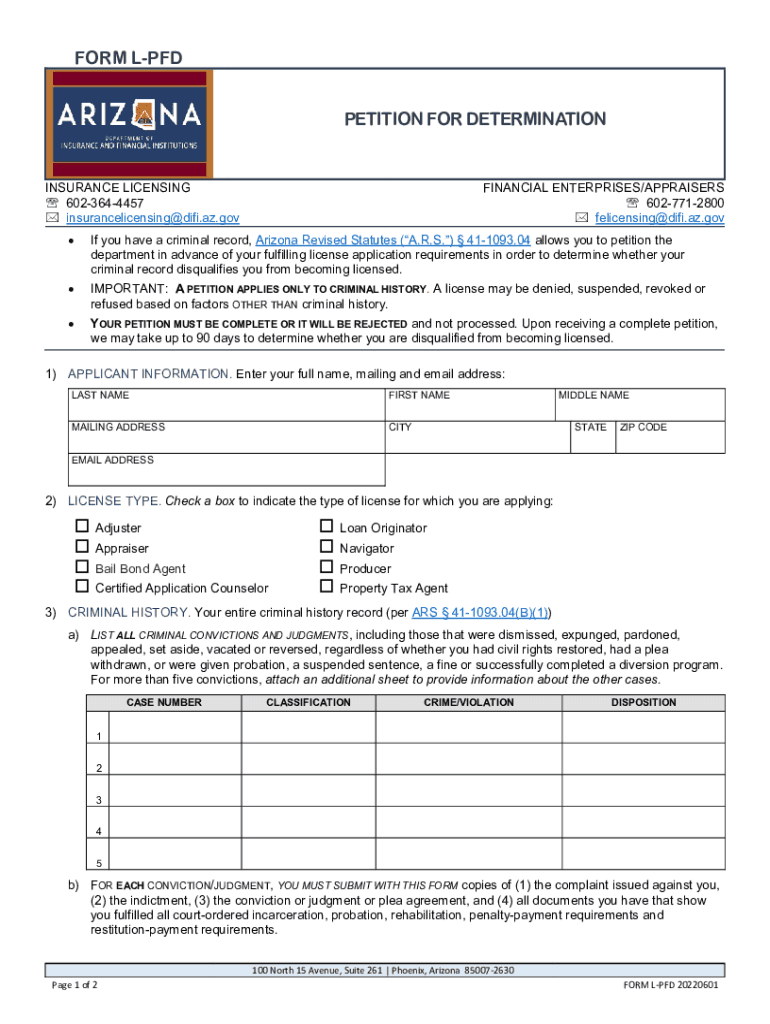 Fillable Online Form L-PFD Petition for Determination. petition for determination Fax Email ...