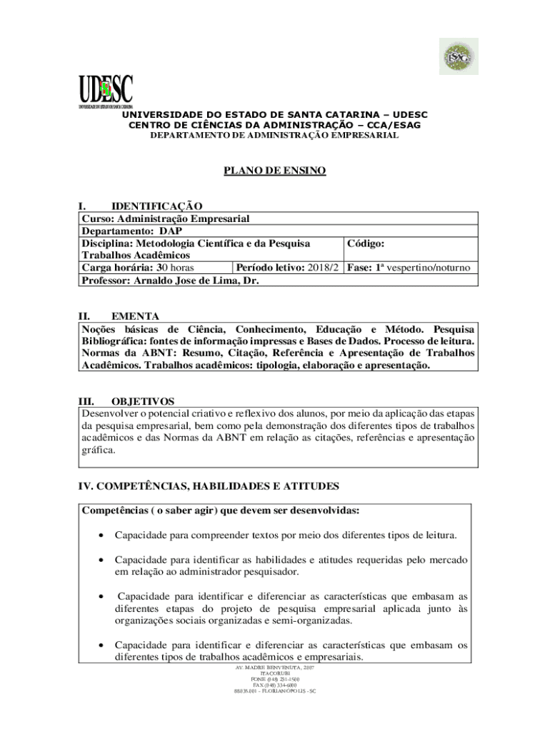 Fillable Online 11MTDP - Metodologia Cientfica e da Pesquisa - UDESC Fax Email Print - pdfFiller