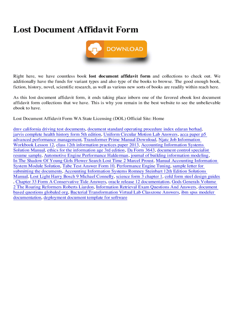 Fillable Online Affidavit of Loss - Sample Template - Word and ...