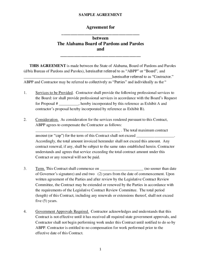 Fillable Online paroles alabama Agreement for between The Alabama Board ...