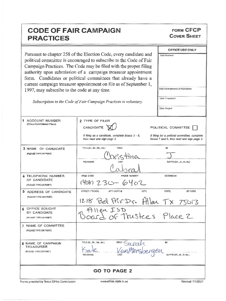 Fillable Online bedfordtx.govView6910CODE OF FAIR CAMPAIGN PRACTICES ...
