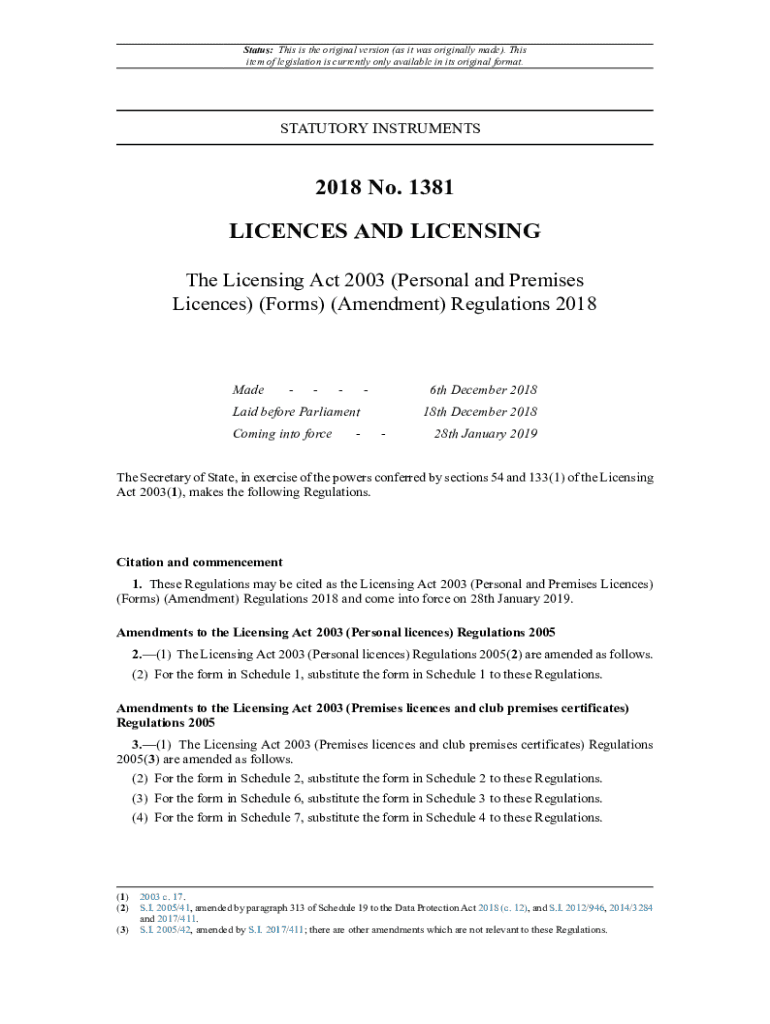 Fillable Online The Licensing Act 2003 (Personal and Premises Licences ...