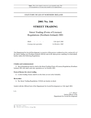 Fillable Online Street Trading (Form of Licence) Regulations (Northern ... Fax Email Print ...