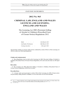 Fillable Online The Licensing Act 2003 (Persistent Selling of Alcohol ...
