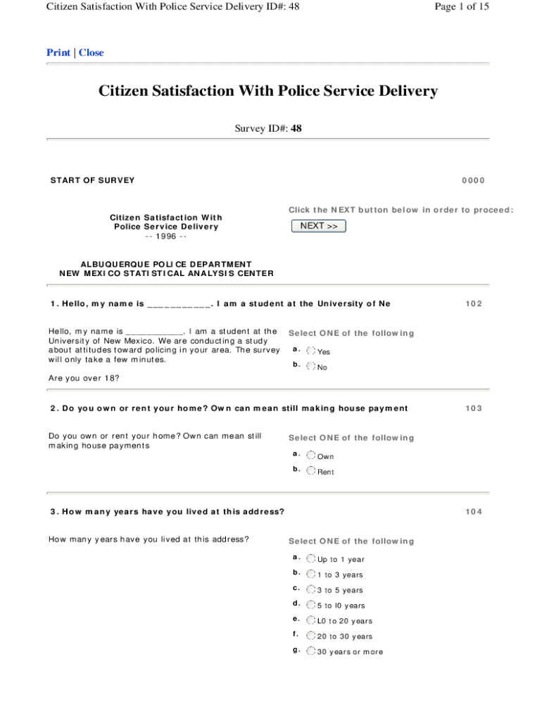 Fillable Online Citizen Satisfaction With Police Service Delivery ID ...