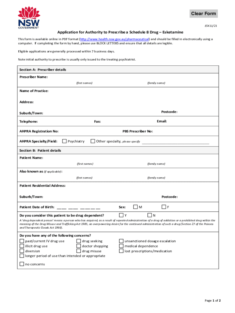 Fillable Online Application forms for authority to prescribe - NSW ...