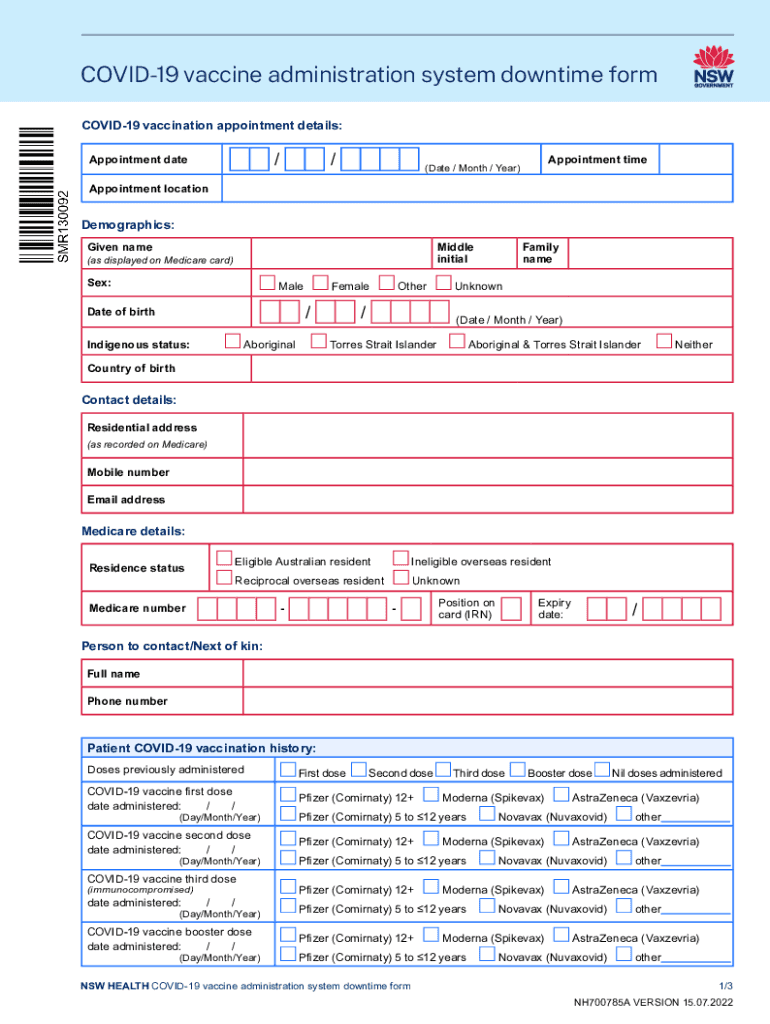 Fillable Online COVID-19 vaccine administration system downtime form ...