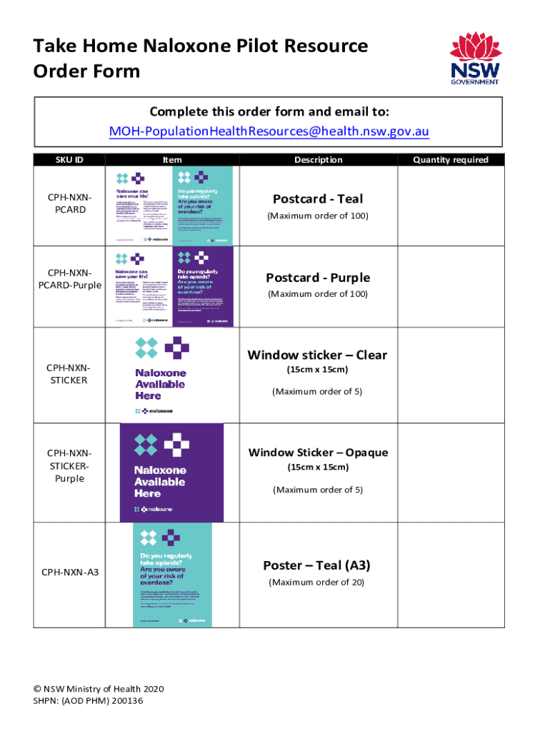 Fillable Online Take Home Naloxone Pilot Resource Order Form NSW Health ...