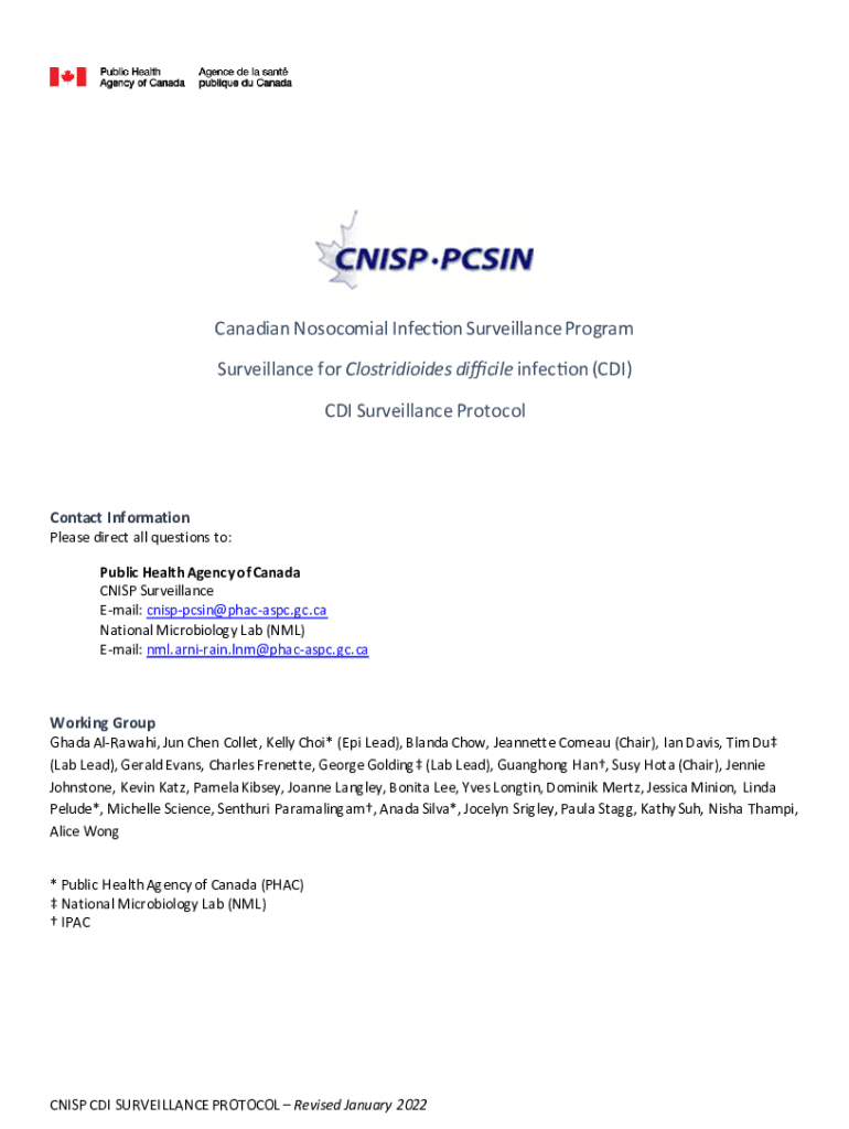 Fillable Online The Canadian Nosocomial Infection Surveillance Program (CNISP)The Canadian ...