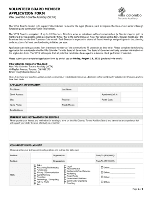 Fillable Online VOLUNTEER BOARD MEMBER APPLICATION FORM - Villa Charities Fax Email Print ...