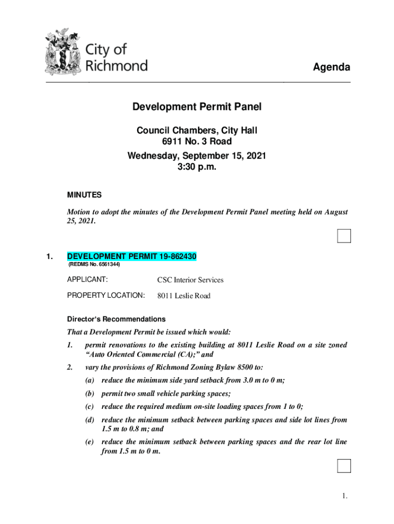 Fillable Online City of Richmond BC - Development Permit Panel - Agenda ...