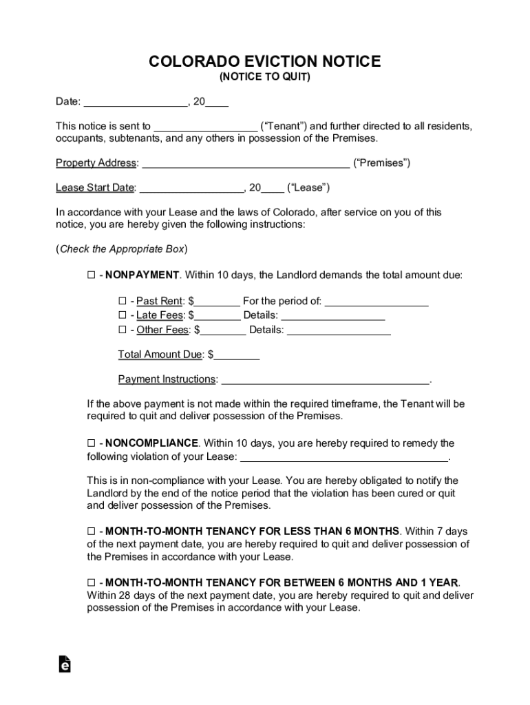 Colorado Eviction Notice - Blank Fillable Template | Fill Out, Print ...