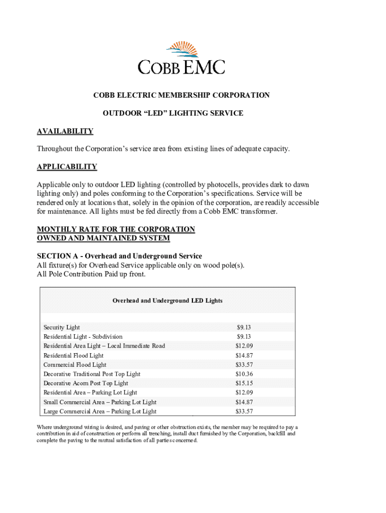 Fillable Online COBB ELECTRIC MEMBERSHIP CORPORATION OUTDOOR LIGHTING ...