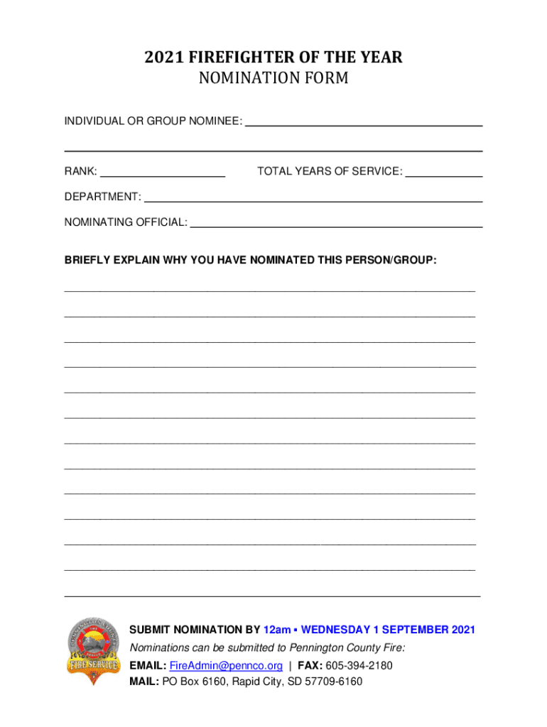 Fillable Online Firefighter of the Year Sample Nominations - fdaz.org ...