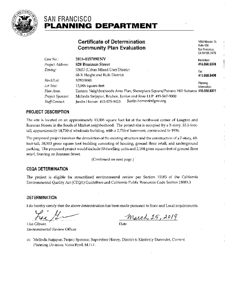 Fillable Online sfmea sfplanning Community Plan Exemption Certificate ...
