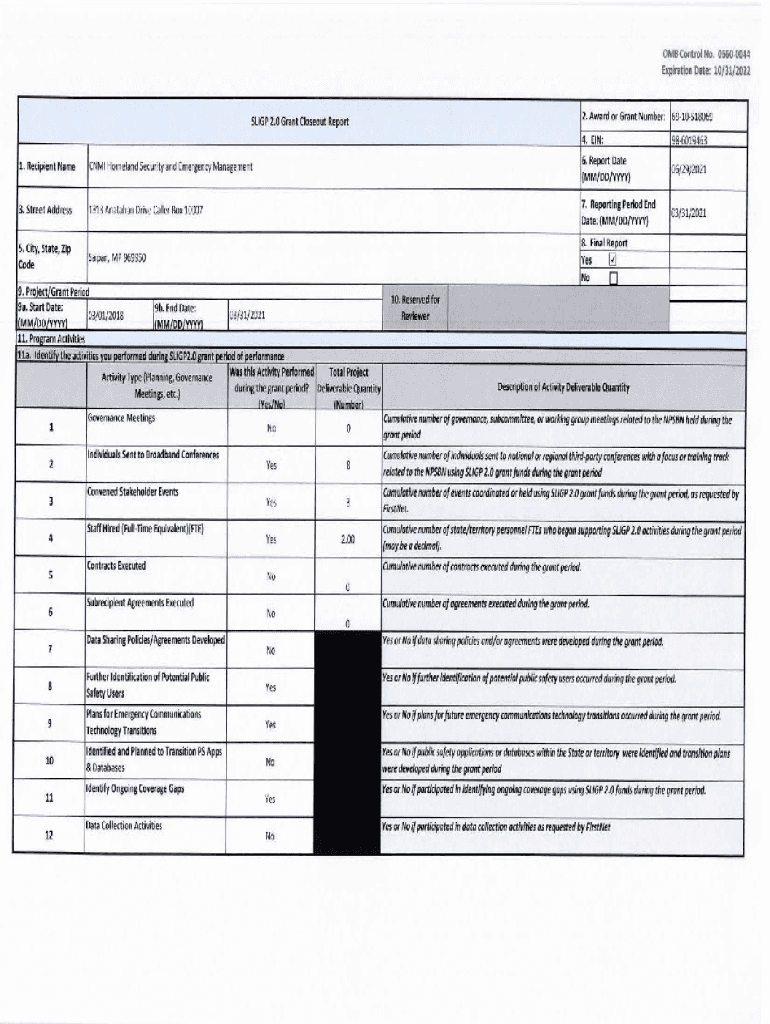 Fillable Online 2. Award or Grant Number: 4. - National ...