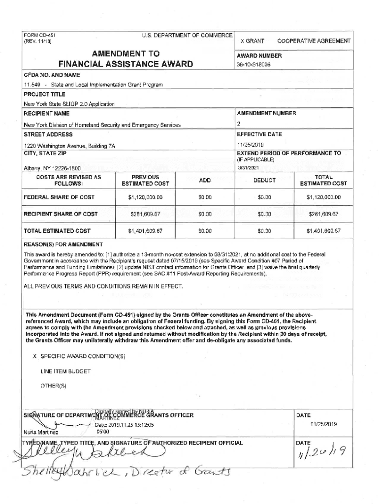 Fillable Online FORM CD-451 U.S. DEPARTMENT OF COMMERCE X GRANT ...