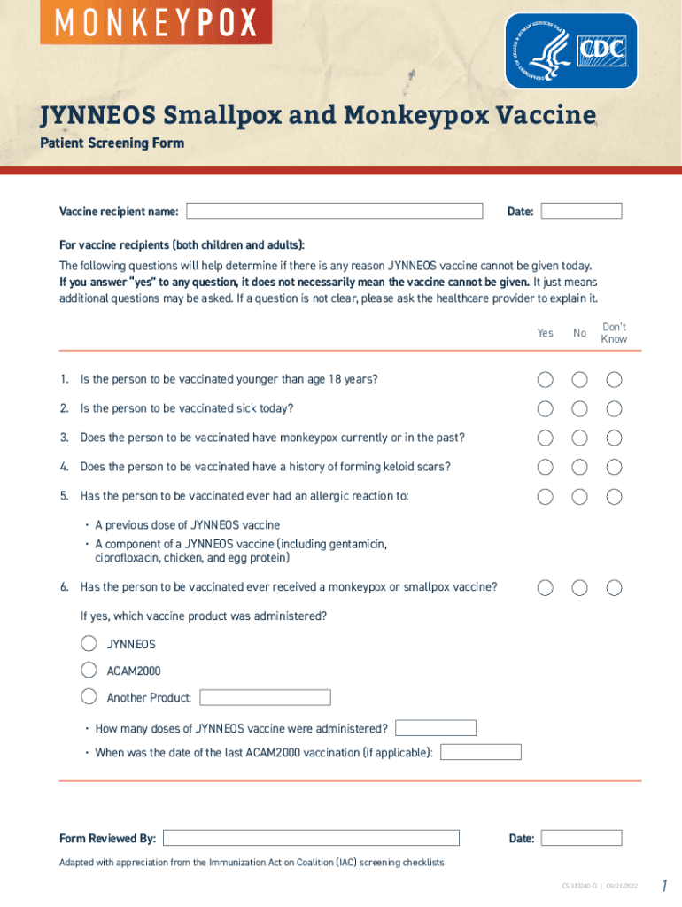 Fillable Online JYNNEOS Smallpox and Monkeypox Vaccine Patient ...